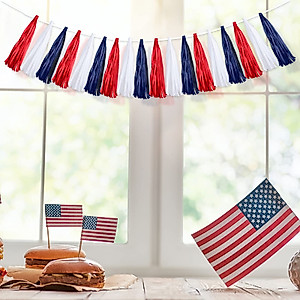 Outus 30 Pcs Red Blue White Banner Party Decorations Paper Tissue Tassel Garland DIY Hanging America Decor for School Supplies Wedding Birthday Bridal Baby Shower Anniversary Independent Day