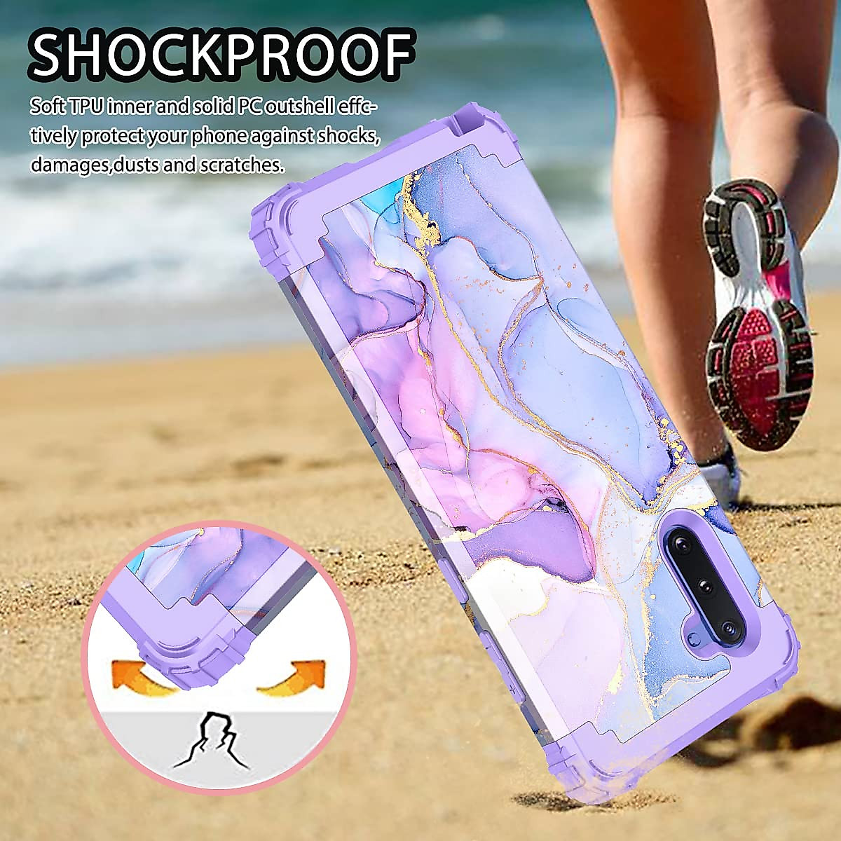 Hekodonk for Samsung Galaxy Note 10 Case,Heavy Duty Shockproof Protection Hard Plastic+Silicone Rubber Hybrid Protective Case for Samsung Galaxy Note 10,Amethyst Purple Marble