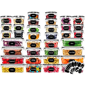Skroam 72 piece Food Storage Containers Set with Airtight Lids (36 Containers & 36 Lids), Plastic Leak-Proof Kitchen Storage Containers for Pantry Organizers and storage - Meal Prep, Lunch Containers