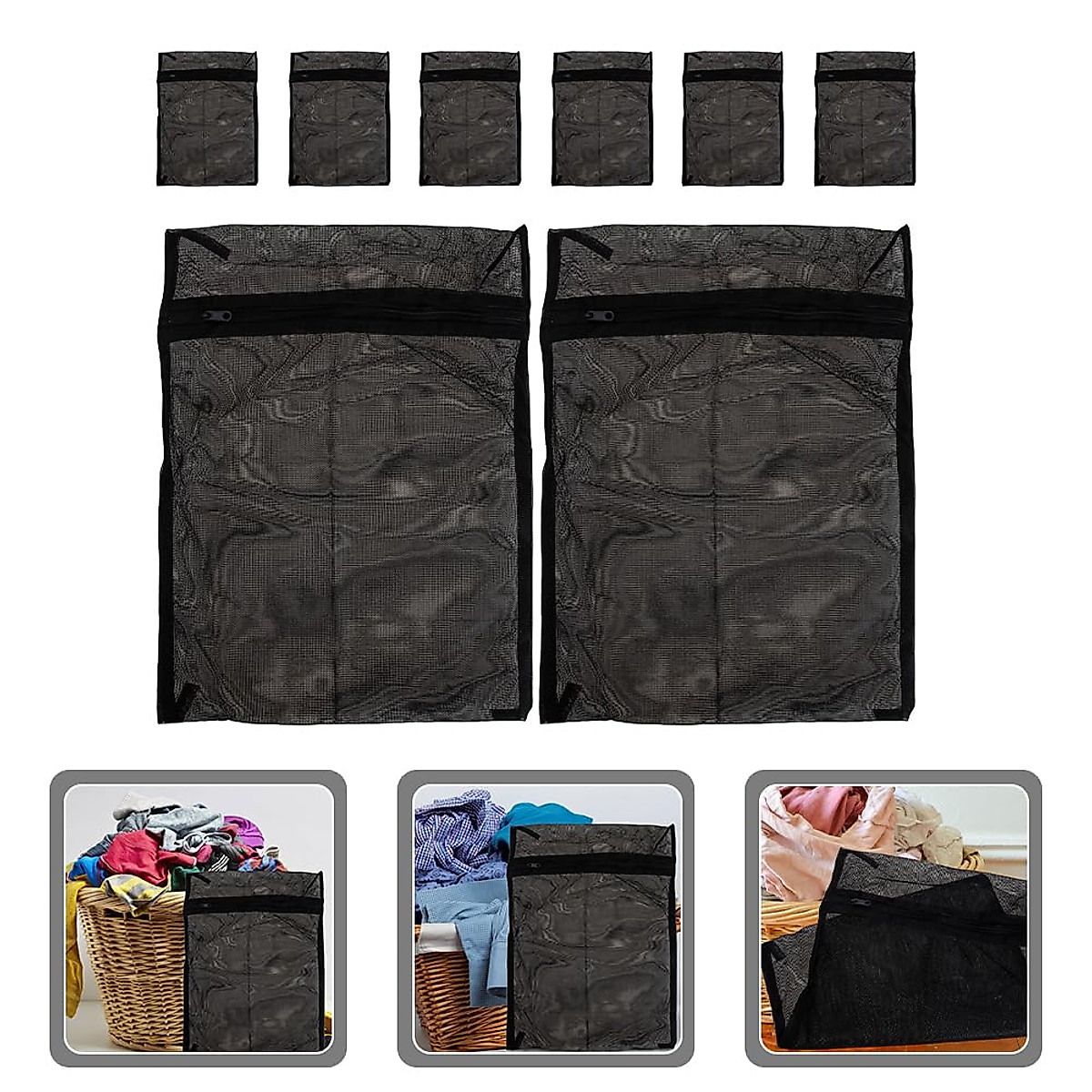 8Pcs Mesh Laundry Bags Travel Storage Clothes Organizing Bag with Zippers Washing Bags for Underwear Lingerie Bras Hosiery Socks