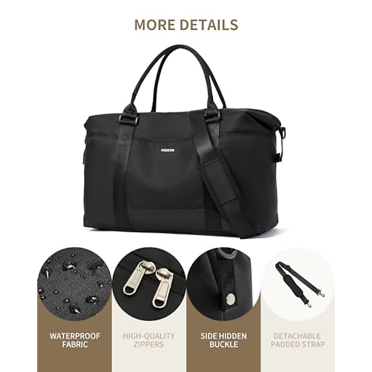 FIGESTIN Duffle Bag for Women Girls Weekender/Overnight Bag Lightweight Carry On Tote Bag Black