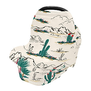 Blueangle Desert Cactus Baby Car Seat Cover Canopy Stretchy Soft Nursing Breastfeeding Cover Multi-Use Breathable Stroller Cover