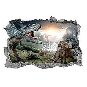 Dinosaurs Wall Decal Art Smashed 3D Graphic Jurassic World Wall Sticker Mural Poster Kids Bedroom Decor Gift UP325 (70"W x 46"H inches)