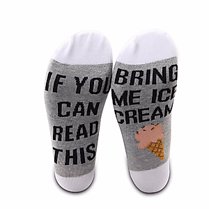 PXTIDY 2 Pairs Ice Cream Lover Gift Socks - If You Can Read This Bring Me Ice Cream - Novelty Love Desserts Gifts