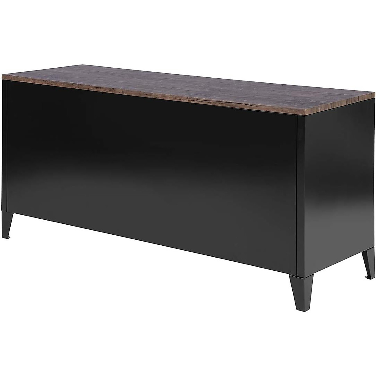 FurnitureR Office File Storage Console Cupboard Metal Cabinet 3 Door Cupboard Locker Organizer with Walnut MDF Top Black Metal Frame