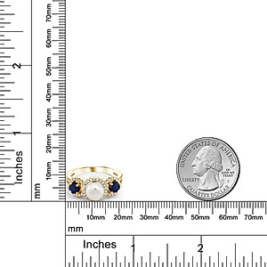 Gem Stone King 18K Yellow Gold Plated Silver Blue Sapphire and Cultured Freshwater Pearl Ring For Women (1.50 Cttw, Gemstone Birthstone, Available In Size 5, 6, 7, 8, 9)