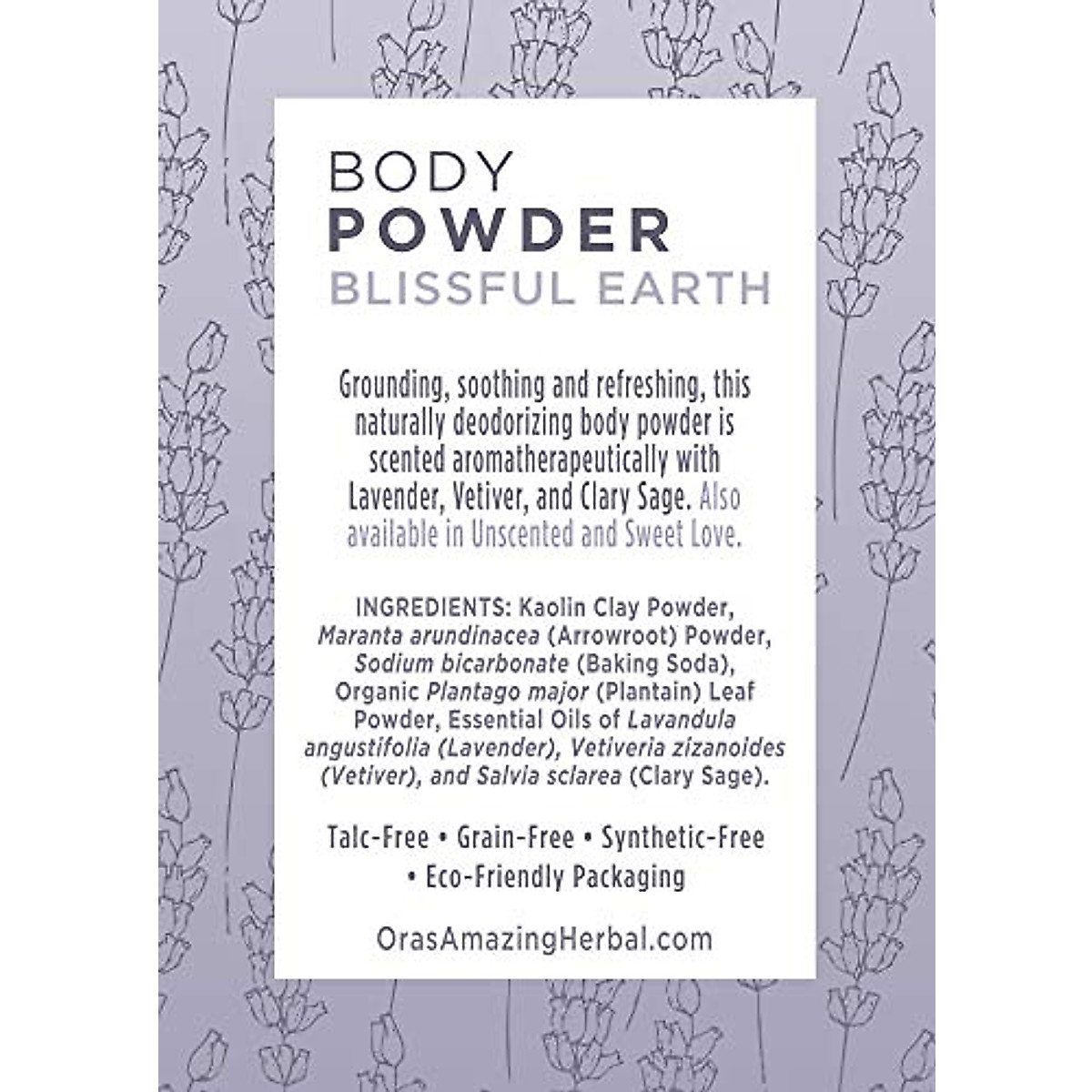 Natural Body Powder, 2.5 Ounces Pack of 3, Dusting Powder No Talc, Corn, Grain or Gluten Blissful Earth Scent (Essential Oil Only No Synthetic Fragrance) Non GMO Made in The USA, Ora's Amazing Herbal