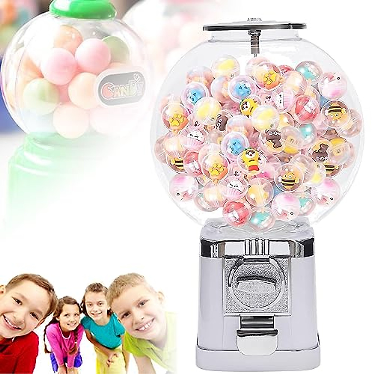 Household Coin Glue Ball Machine(Only Machine), Mechanical Candy Vending Machine with 17*17cm Base Diameter 30cm White, Candy Gumball Machine Prize Machine Gumball Bank for Game Stores And Retail Stor