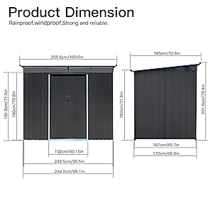 HOMLOVLY 8FT x 6FT Sheds Outdoor Storage Shed,Metal Garden Shed,Waterproof Garden Storage Tool Shed with Lockable Door,for Bike Backyard Patio,Lawn and Outside,Black