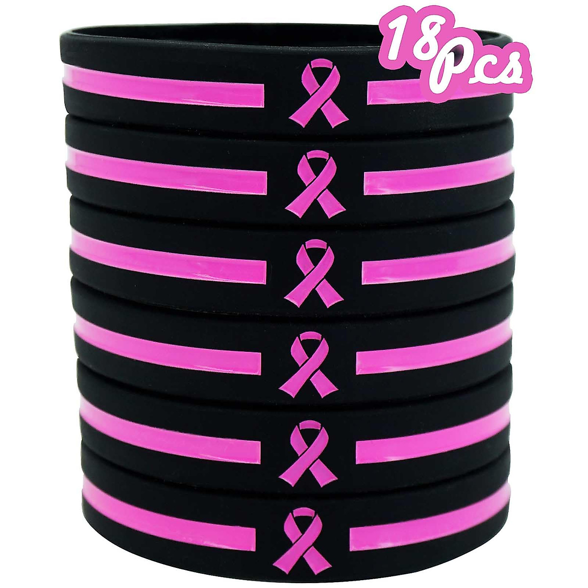 Temogole 18 Pcs Breast Cancer Awareness Bracelets Bulk Items Accessories Simple Pink Ribbon Silicone Wristbands for Women Breast Cancer Awareness Month Favors Fundraiser Survivors Gifts