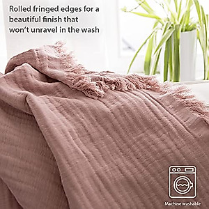 Simple&Opulence Cotton Muslin Throw Blanket for Bed, Couch, Knit Woven Gauze Blanket with Tassels, Soft Lightweight Cozy Pre-Washed Breathable Farmhouse Decoration for All-Season (Dusty Rose)
