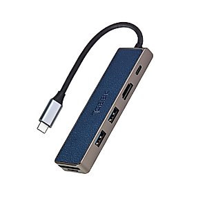 TGEEK Stylish PU Leather USB C Hub, 6-in-1 Type-C Multi-Port Adapter, 4K HDMI (@30Hz), TF and SD Card Readers, 2 USB 3.0 Ports, 100W USB-C Power Delivery, for MacBook and Other USB C Devices (Navy)