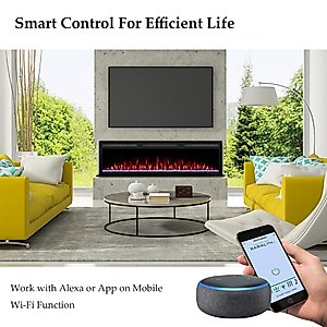 Dreamflame 72" WiFi-Enabled Electric Fireplace, Smart Control via Alexa or App, Recessed & Wall Mounted Fireplace Heater with Thermostat, Slim Frame, Multi-Color Combinations, Black