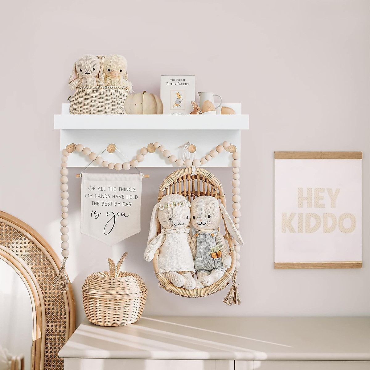 COMAX Kids Floating Book Shelves for Wall Nursery, Hanging Book Shelf Wall Mount Bookshelf Organizer for Kids Room Toddler Baby Bedroom, Small White Floating Shelves Kids Bookshelf Reading Nook