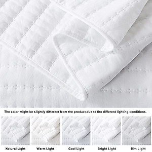 ROARINGWILD White King Size Quilt Bedding Sets with Pillow Shams, Lightweight Soft Bedspread Coverlet, Quilted Blanket Thin Comforter Bed Cover for All Season, 3 Pieces, 104x90 inches