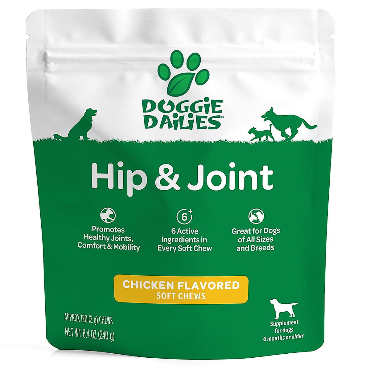 Doggie Dailies Glucosamine for Dogs - 120 Chews - Joint Supplement for Dogs of All Breeds & Sizes - Hip and Joint Supplement for Dogs - Premium Glucosamine and Chondroitin for Dogs (Chicken)