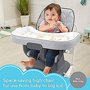 Fisher-Price Baby to Toddler High Chair SpaceSaver Simple Clean Portable Dining Seat & Booster with Washable Deep Tray & Liner, Pencil Strokes