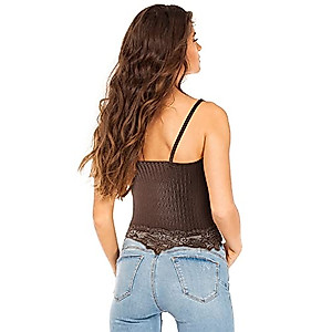 2 Pcs Women Lace Patchwork Crop Top Fairy Grunge Style Cropped Tees Y2k E Girls Clothes Cami Ribbed Knitted Tank Tops(Brown, Black,Small)