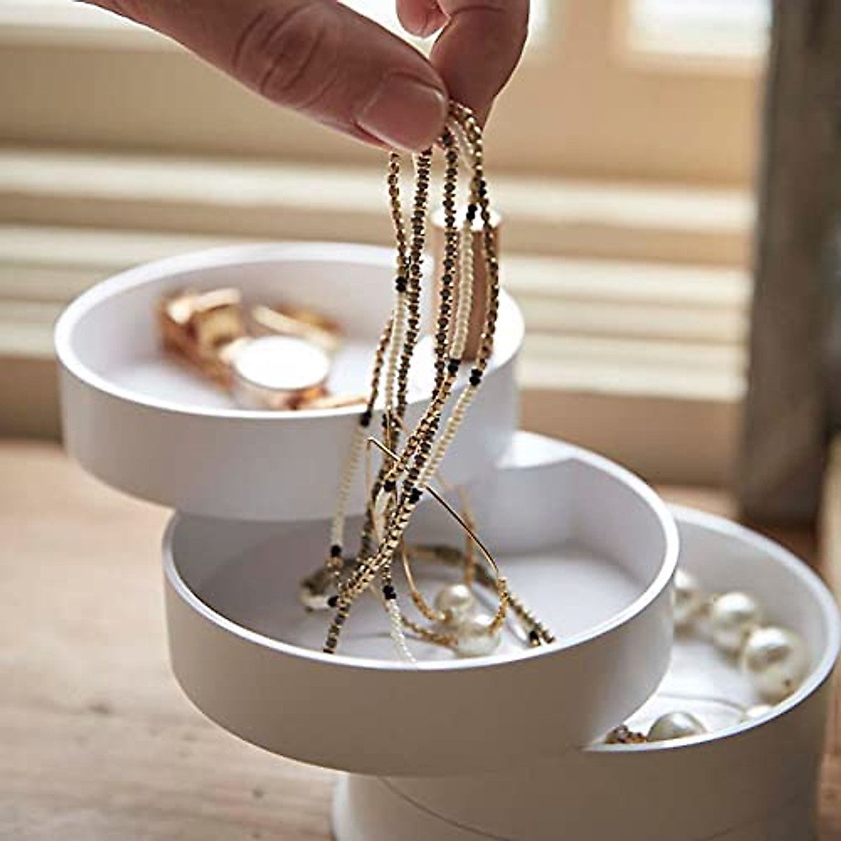 Yamazaki Home Stacked Jewelry Box Plastic + WoodSmallWhite