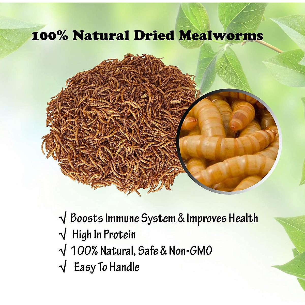 Amzey Appetizing Mealworms 5 LBS- 100% Non-GMO Dried Mealworms - Large Meal Worms - High Protein Treats- Perfect Mealworm for Chickens, Ducks, Turtles, Blue Birds, Lizards - Bag of Mealworms 5 LBS
