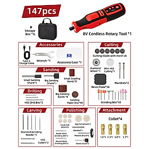 Cordless Rotary Tool Kit, 8V Cordless Die Grinder 146pcs Accessories, 32000RPM 5-Speed Multi Power Carving Tools, 2.0Ah Rechargeable Battery, for Sanding, Polishing, Engraving, Drilling, Cutting, DIY