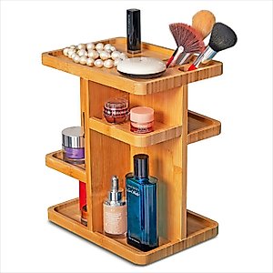 RoyalHouse Bamboo 360 Degree Rotating 12 inches Makeup Organizer, Display Cosmetic Organizer, Multi-Function Storage for Makeup Desk, Bathroom, Bedroom, Closet, and Toiletries