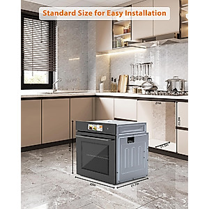 Ecoexplorer 24in Single Wall Oven, Built-in Electric Ovens with Steam&Grill&Air Frying Mode, 3000W, 240V, 2.5Cu.ft Stainless Steel Convection Built-in Oven, Advanced TFT Screen