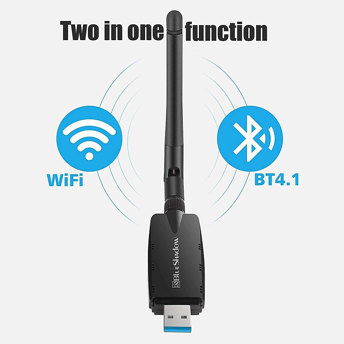 Blueshadow 2-in-1 USB WiFi Bluetooth Adapter AC1200 Dual Band 2.4G/5G Wireless Network Adapter 5dBi High Gain WiFi Antenna WiFi Adapter for Gaming Pc/Laptop/Desktop Supports Windows 10/8.1/8/7/XP