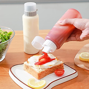 Bottles for Sauces,12oz Condiment Bottle with 5 Hole Leakproof Lid Bottle for Ketchup, Sauces, Condiments, Dressings, BBQ, Cooking Oil, Syrup