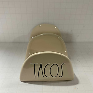 Rae Dunn TACOS Holder + LET'S TACO BOIT IT Plate set (1 Taco holder + 2 plates) Ceramic - Dishwasher and Microwave safe