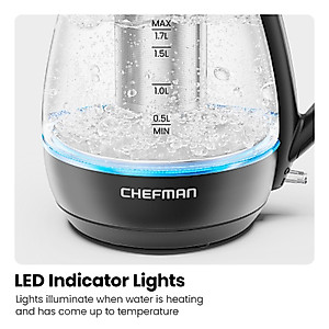 Chefman Electric Kettle with Tea Infuser, 1.7L 1500W, Removable Lid for Easy Cleaning, Boil-Dry Protection, Stainless Steel Filter, BPA Free, Auto Shut Off Hot Water Boiler, Glass Electric Tea Kettle