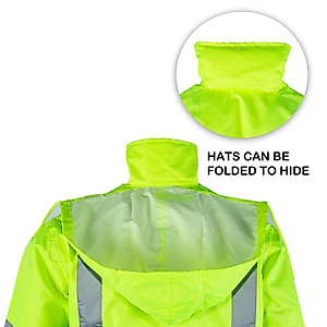 FONIRRA Class 3 High Visibility Rain Suit With Collapsible Hood Lime Reflective Safety Waterproof Worker Jacket & Pants (L/XL Yellow)