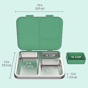 Bentgo® Kids Stainless Steel Leak-Resistant Lunch Box - Bento-Style Redesigned in 2022 w/Upgraded Latches, 3 Compartments, & Extra Container - Eco-Friendly, Dishwasher Safe, Patented Design (Green)