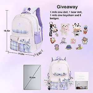 Mcaldume Cute Backpacks for Girls, Kawaii Backpack Aesthetic Backpack for Teen Girls, Beige Cute Bookbag for Kids Elementary School