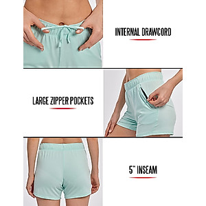 5 Pack: Womens Workout Gym Shorts Casual Lounge Set, Ladies Active Athletic Apparel with Zipper Pockets (Set 3, XX-Large)