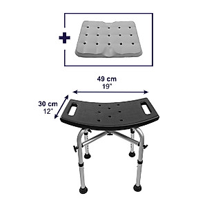 KMINA - Heavy Duty Shower Stool Padded (330 lb) with Double Reinforced Crossbar and Cushion, Shower Stool for Inside Shower, Shower Chair for Bathtub, Black Shower Seat Free Assembly - Made in Europe