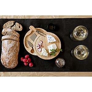 PICNIC TIME Circo Brie Cheese Knife, Charcuterie, Wood Cutting Board, 7.5" Diameter - 4 Piece Set, Parawood