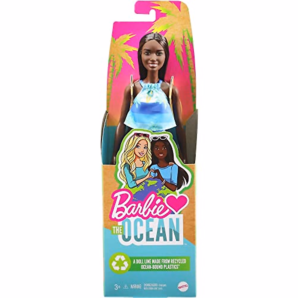 Barbie Loves The Ocean Beach-Themed Doll (11.5-inch Brunette), Made from Recycled Plastics, Wearing Fashion & Accessories, Gift for 3 to 7 Year Olds