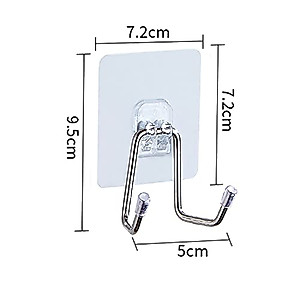 DASITON Large Adhesive Hooks 22Ib(Max) Utility Hooks Double Hook Towel and Coats Hooks,for Home Kitchen Bedroom Bathroom Office Ceiling (8Pack)