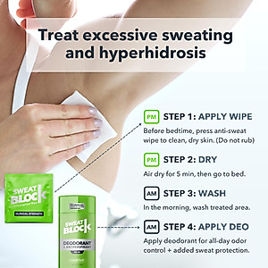 SweatBlock Antiperspirant Deodorant System MAXIMUM CLINICAL STRENGTH for Men & Women. Hyperhidrosis Aid for Excessive Sweating & Underarm Odor. 5 DRIBOOST Wipes + 1 Unisex Deo Stick (2.7oz)