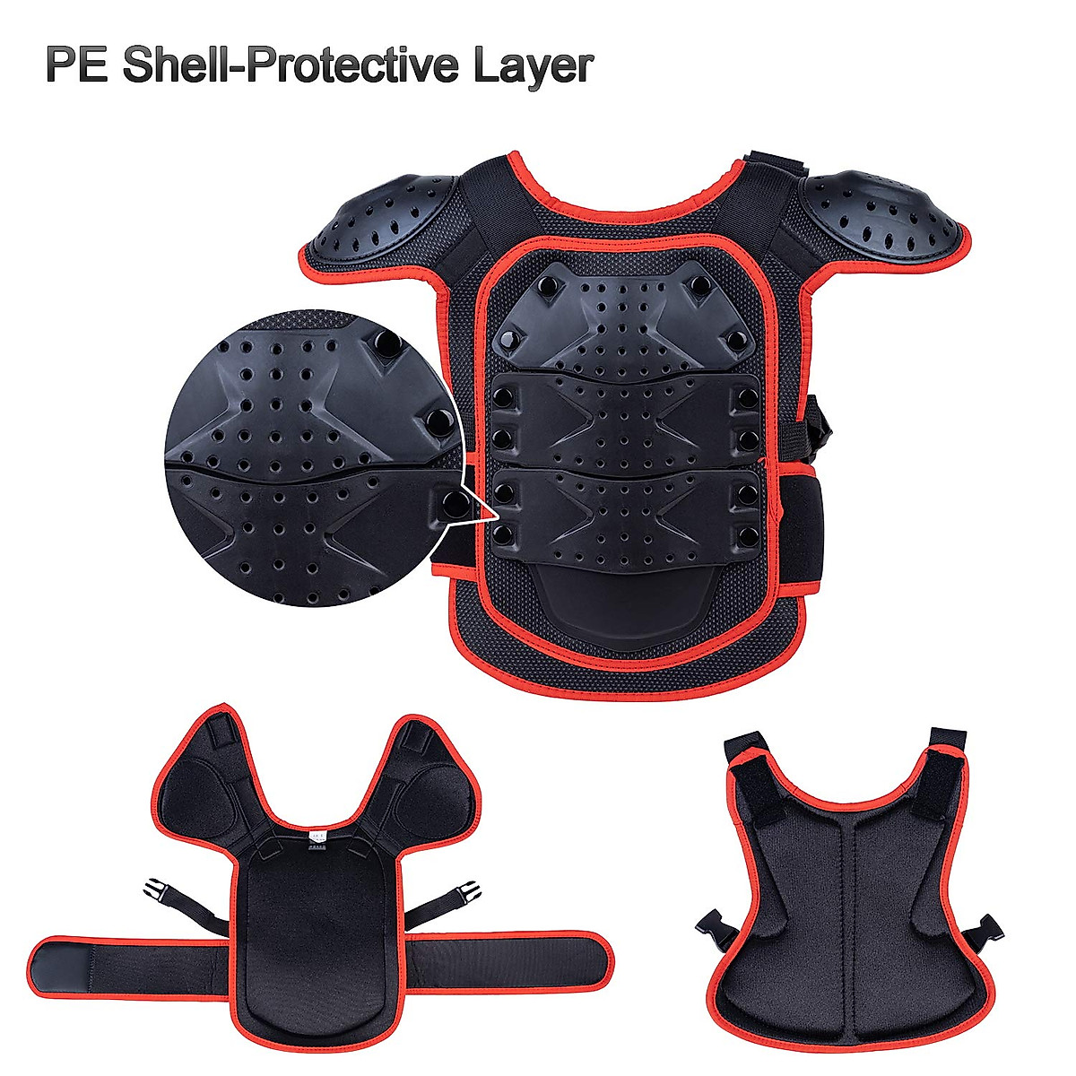 Seahouse Children Bicycle Motorcycle Armor Vest Back Protector Men's Armored Street Racing Jacket+1pc RANDOM bandana (Red, S)