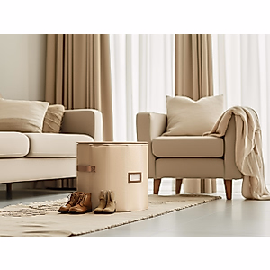 Vailando Shoe Organizer for Closet - Cylindrical Shoe Storage Organizer with Adjustable Dividers for Closet, Foldable, Beige, 1-Pack