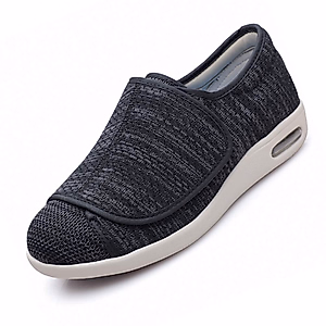 SOLPNOW Women's Comfortable Wide Lightweight Walking Shoes,Breathable Adjustable Diabetic Shoes Air Cushion Sneakers (11,Black Gray)