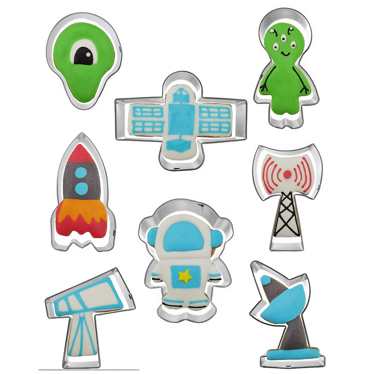Space Alien Series Cookie Cutter Set of 8 pcs, Stainless Steel UFO Fondant Cutters Set Pastry Biscuit Baking Clay DIY Molds for Kids
