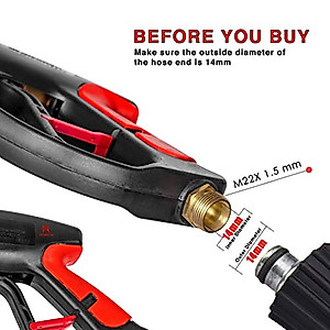 PROWESSPRO Pressure Washer Gun with Pressure Washer Wand Extension Replacement and 5 Nozzle Spray Tips, Power Washer Gun with M22 14mm and M22 15mm Fitting, 40 Inch Adjustable Length (21 Inch)