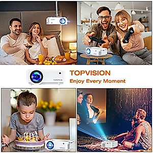 TOPVISION Projector, 7500L Portable Mini Projector with 100” Projector Screen, 1080P Supported, Built-in HI-FI Speakers, Home Theater Movie Projector Compatible with, HDMI,Fire Stick,VGA,USB,TF,AV,PS4