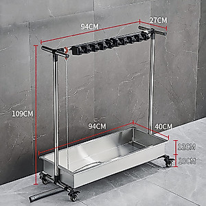 WXZX Mop and Broom Holder, Movable Broom Organizer Storage Tool Racks, Put Wet Mops Floor Standing Cleaning Tool Rack Stainless, Heavy Duty Hooks for Home Kitchen Garden Laundry Garage