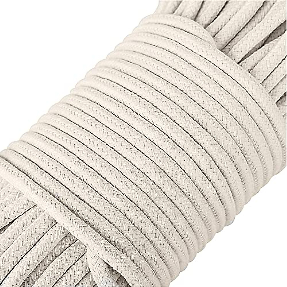 1/4 Inch Natural Cotton Rope, White Craft Rope Clothesline, Used for DIY Rope Baskets, Handicrafts, Candle Wicks, etc, 6MM, 39 Feet.