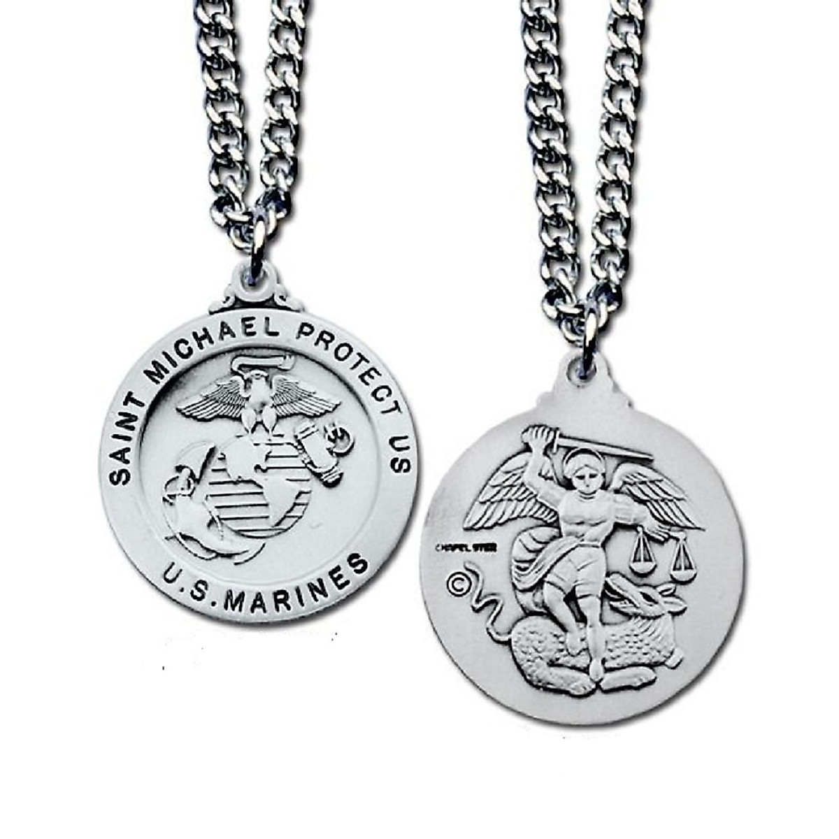 US Marines Military Silver Plated Necklace Saint Michael Protect Us in Gift Box