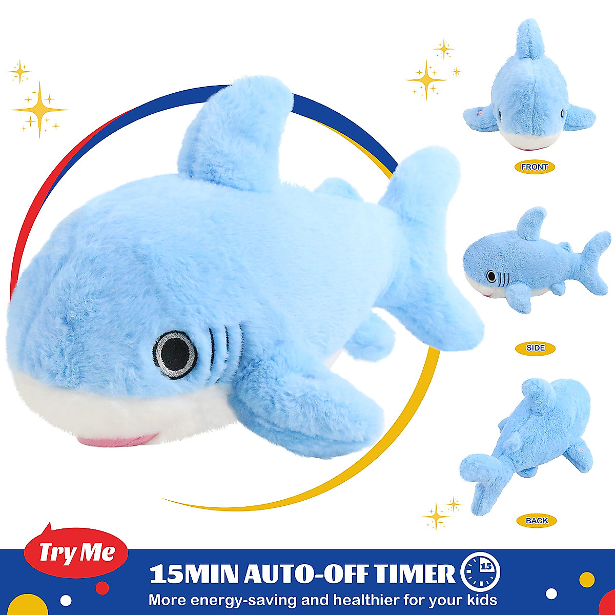 Glow Guards 16'' Light up Musical Shark Stuffed Animal Ocean Life Plush Toy Pillow with LED Night Lights Lullabies Glow Singing Birthday Children's Day for Toddler Kids, Blue
